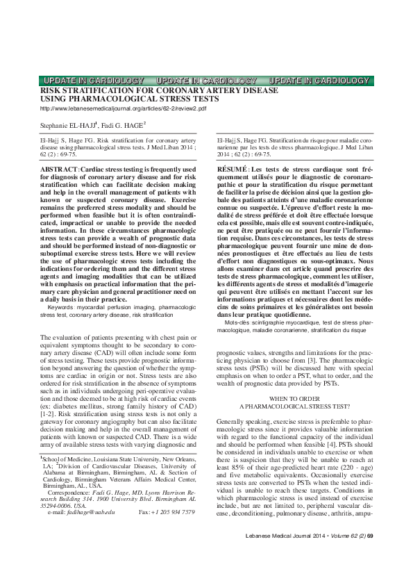 (PDF) Risk Stratification for Coronary Artery Disease Using ...