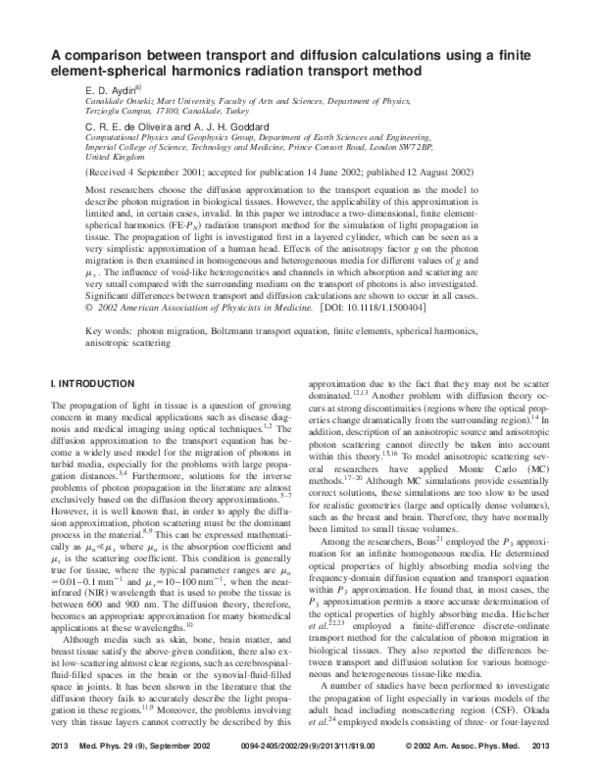 (PDF) A comparison between transport and diffusion calculations using a finite element-spherical ...