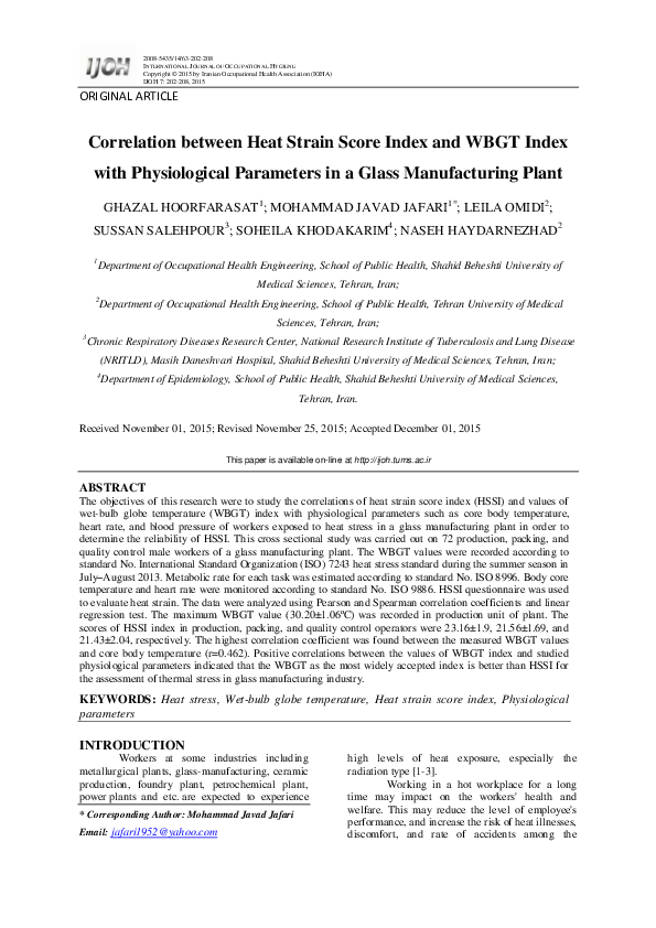 (PDF) Correlation between Heat Strain Score Index and WBGT Index with Physiological Parameters ...