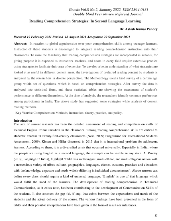 (PDF) Reading Comprehension Strategies: In Second Language Learning