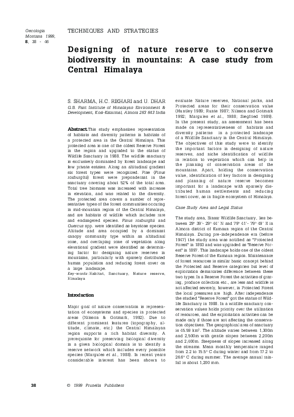 (PDF) Designing of nature reserve to conserve biodiversity in mountains ...