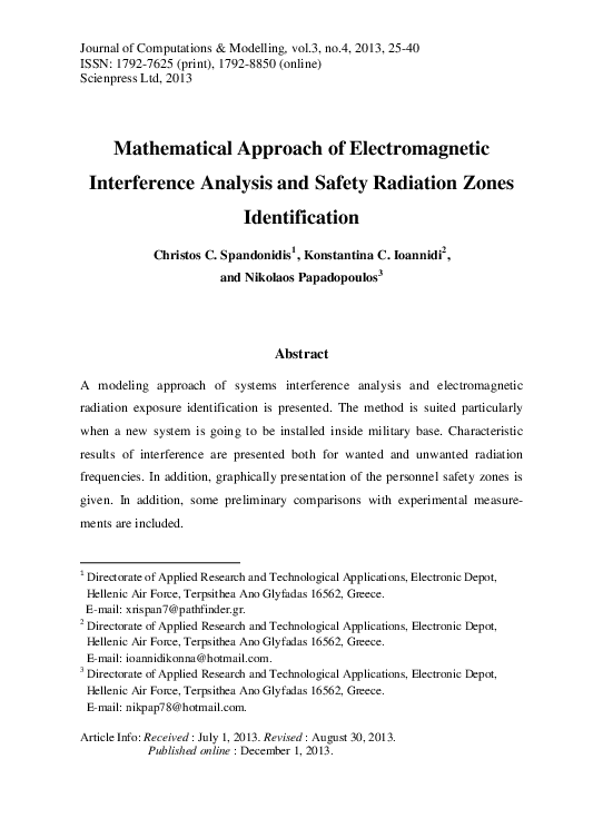 (PDF) Mathematical Approach of Electromagnetic Interference Analysis and Safety Radiation Zones ...