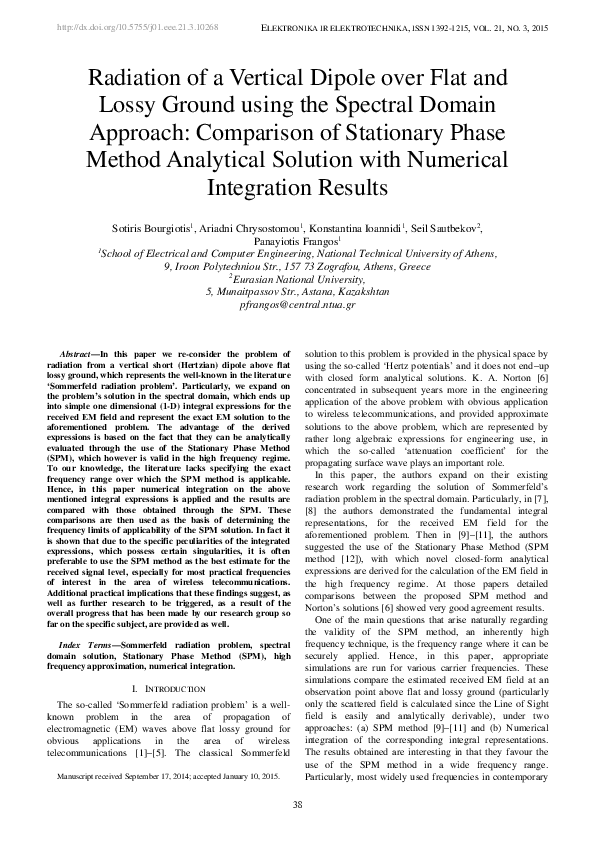 (PDF) Radiation of a Vertical Dipole over Flat and Lossy Ground using the Spectral Domain ...