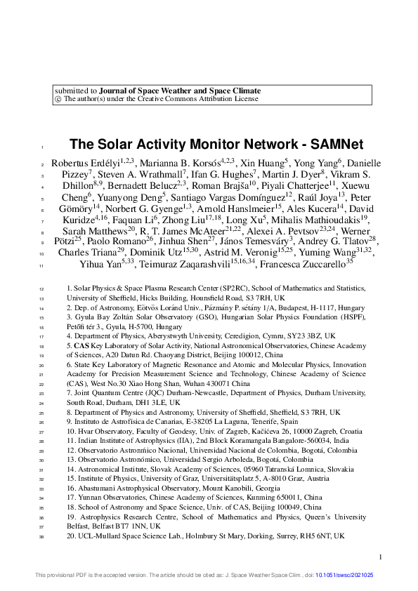 (PDF) The Solar Activity Monitor Network – SAMNet