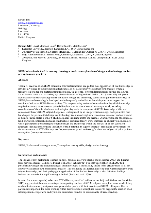 (PDF) STEM education in the twenty-first century: learning at work—an ...