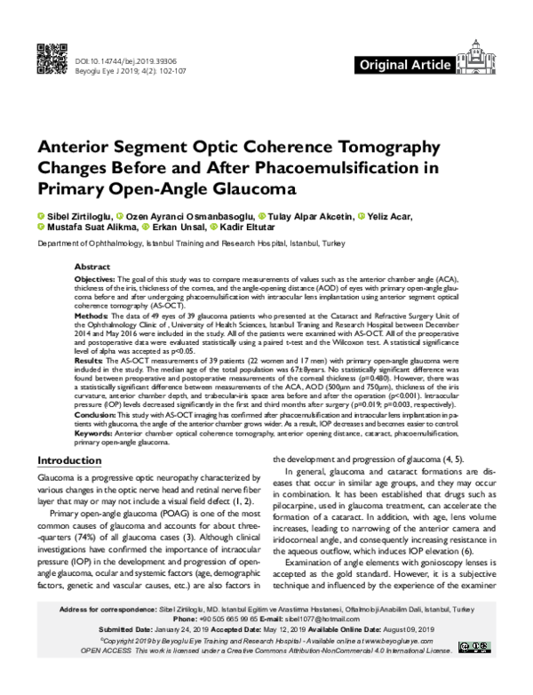 (PDF) Anterior Segment Optic Coherence Tomography Changes Before and After Phacoemulsification ...