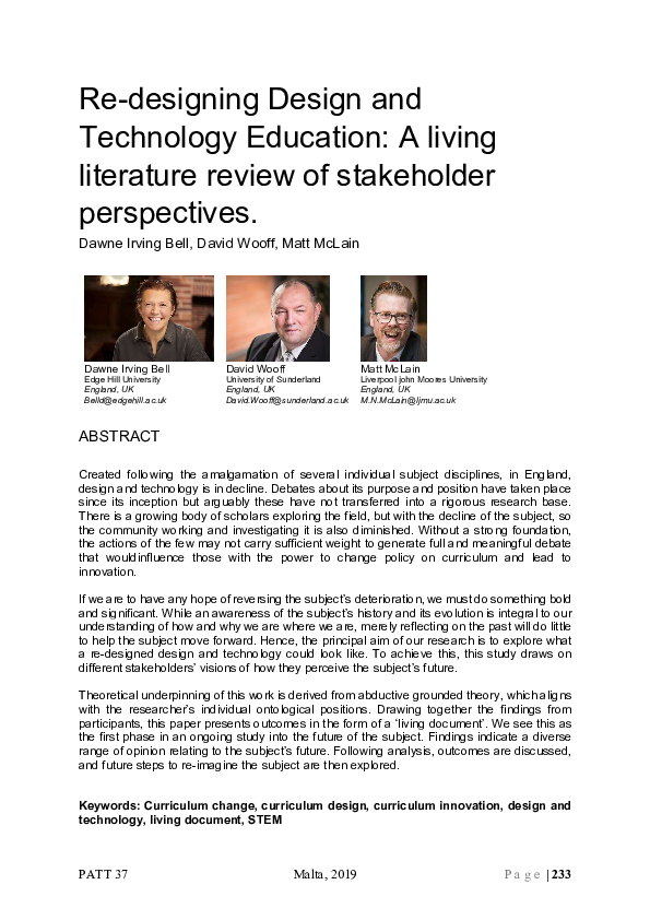 (PDF) Re-designing Design and Technology Education: A living literature ...