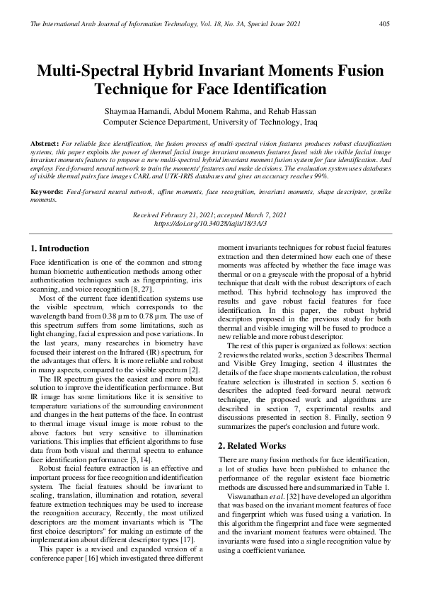 (PDF) Multi-spectral hybrid invariant moment fusion technique for face identification
