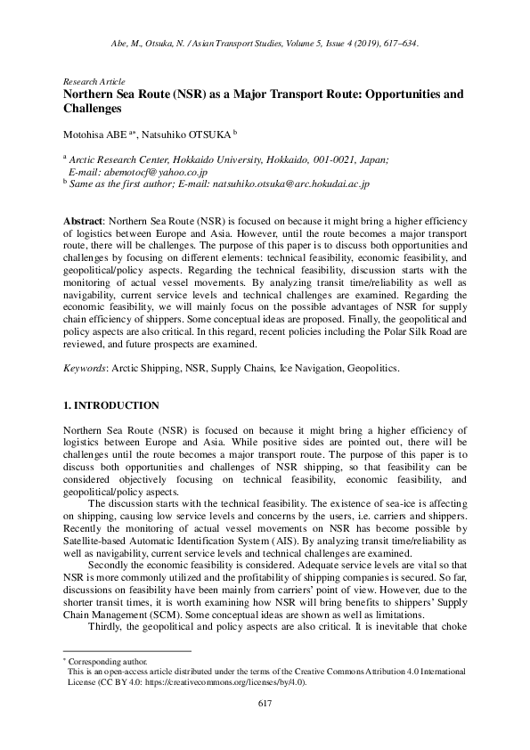 (PDF) Northern Sea Route (NSR) as a Major Transport Route ...