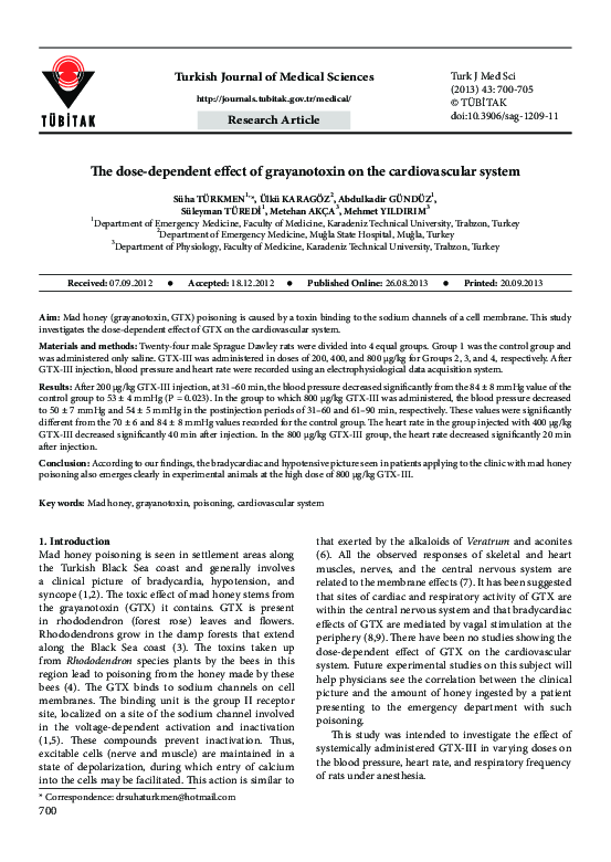 (PDF) The dose-dependent effect of grayanotoxin on the cardiovascular system