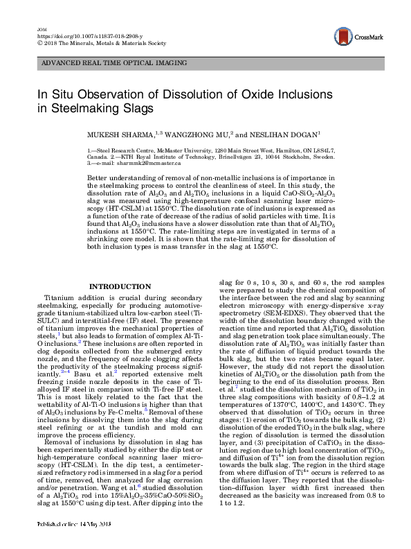 (PDF) In Situ Observation of Dissolution of Oxide Inclusions in ...
