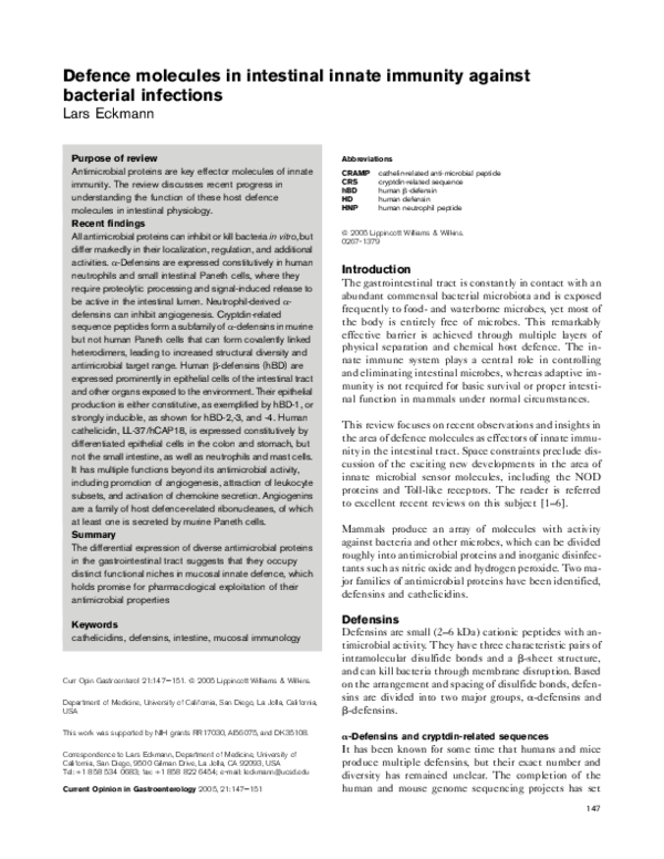 (PDF) Sensor molecules in intestinal innate immunity against bacterial ...