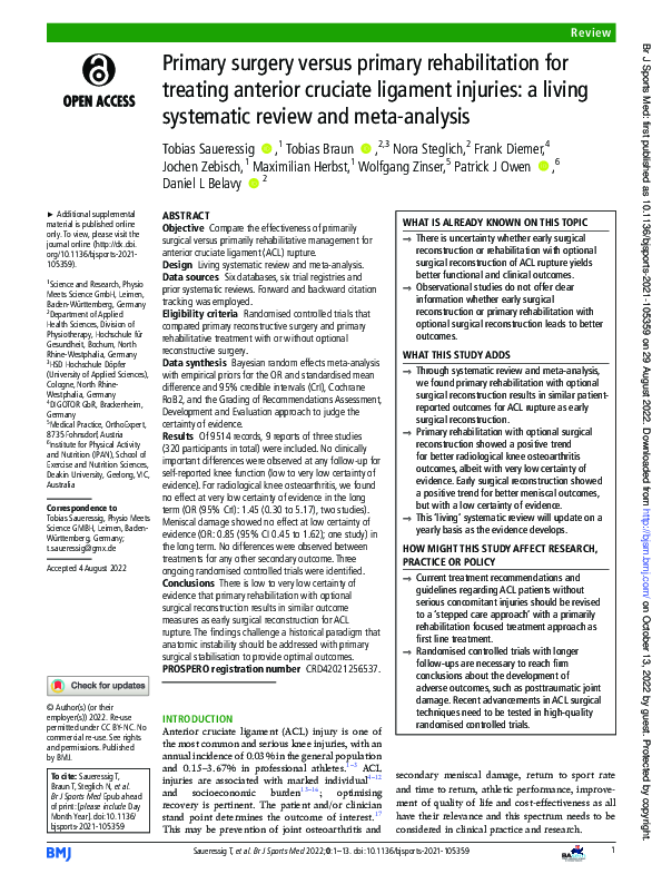 (PDF) Primary surgery versus primary rehabilitation for treating ...