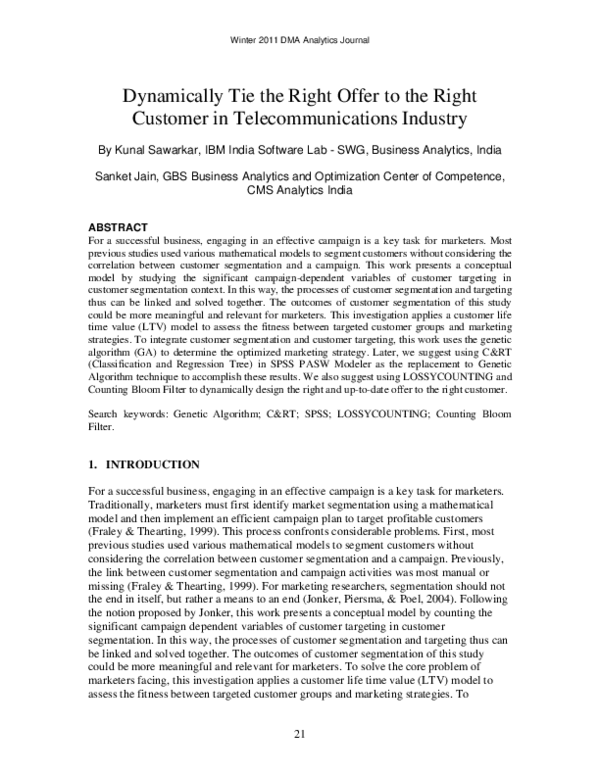 (PDF) Dynamically Tie the Right Offer to the Right Customer in ...