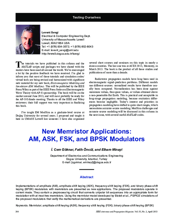 Pdf New Memristor Applications Am Ask Fsk And Bpsk Modulators Fatih Öncül