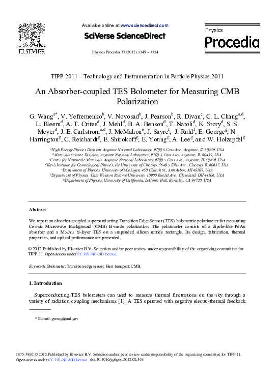 (PDF) An Absorber-coupled TES Bolometer for Measuring CMB Polarization