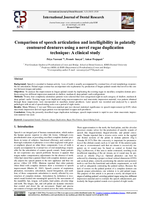 (PDF) Comparison of speech articulation and intelligibility in ...