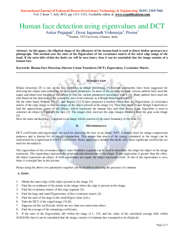 (PDF) Human face detection using eigenvalues and DCT