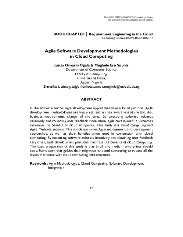 Pdf Agile Software Development Methodologies In Cloud Computing