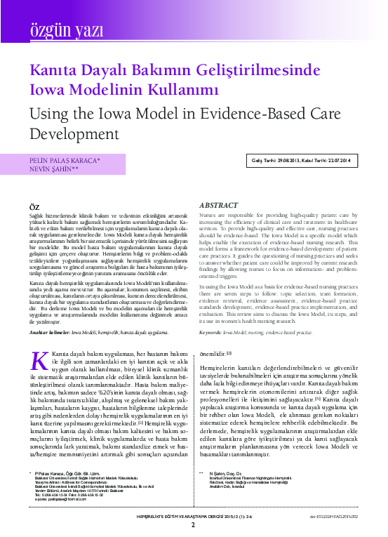 (PDF) The use of Iowa Model on development of evıdence-based care