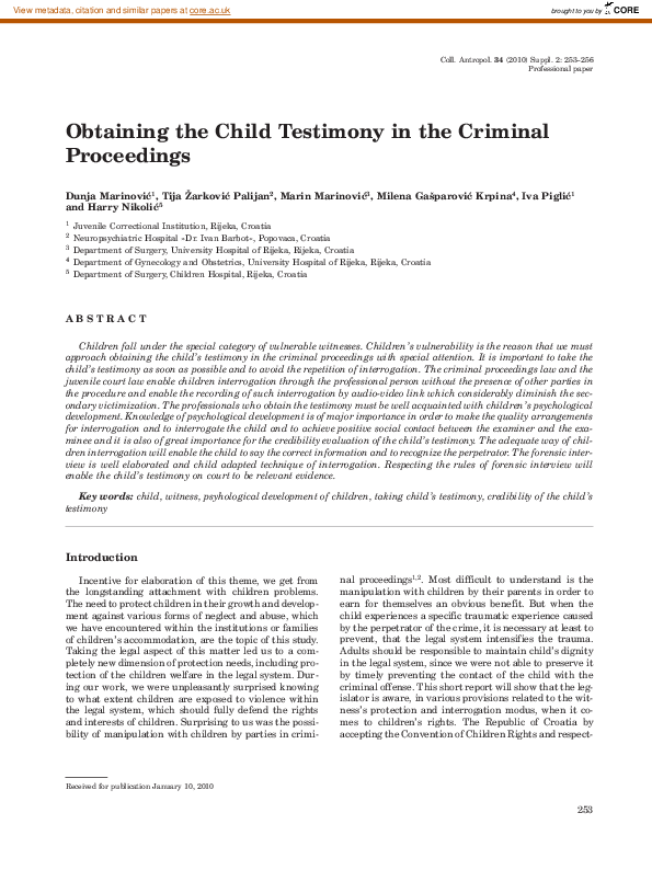 (PDF) Obtaining the child testimony in the criminal proceedings