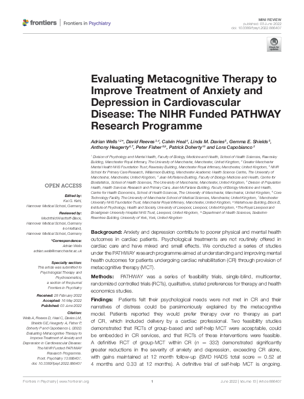 (PDF) Evaluating Metacognitive Therapy to Improve Treatment of Anxiety and Depression in ...