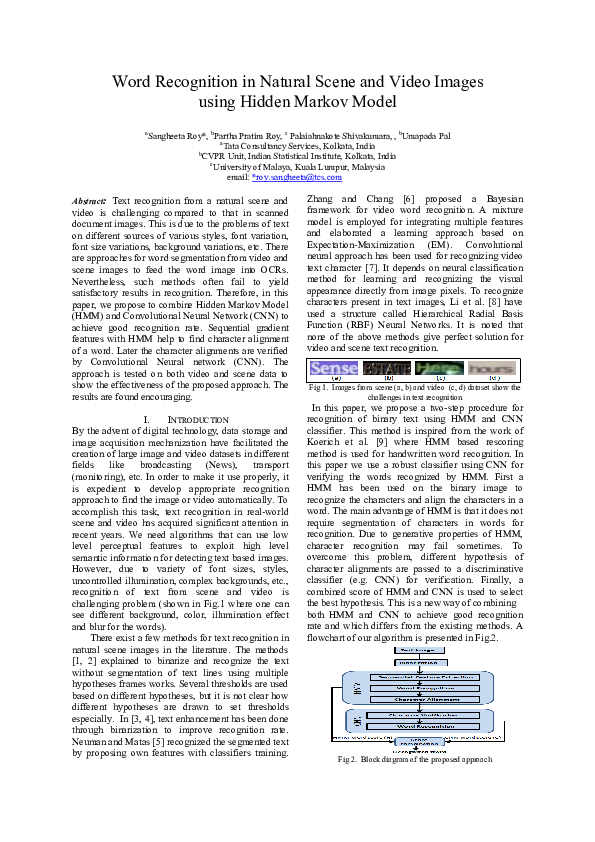 (PDF) Word recognition in natural scene and video images using Hidden Markov Model