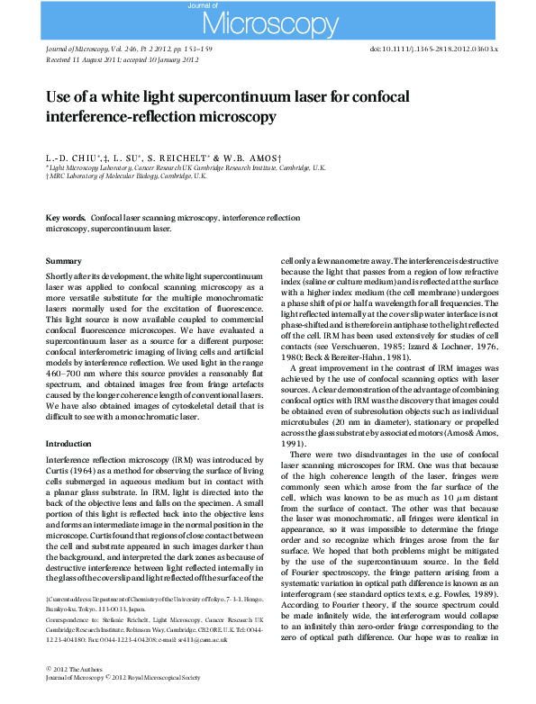 (PDF) Use of a white light supercontinuum laser for confocal interference‐reflection microscopy ...