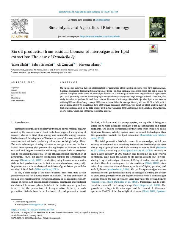 (PDF) Bio-oil production from residual biomass of microalgae after lipid extraction: The case of ...