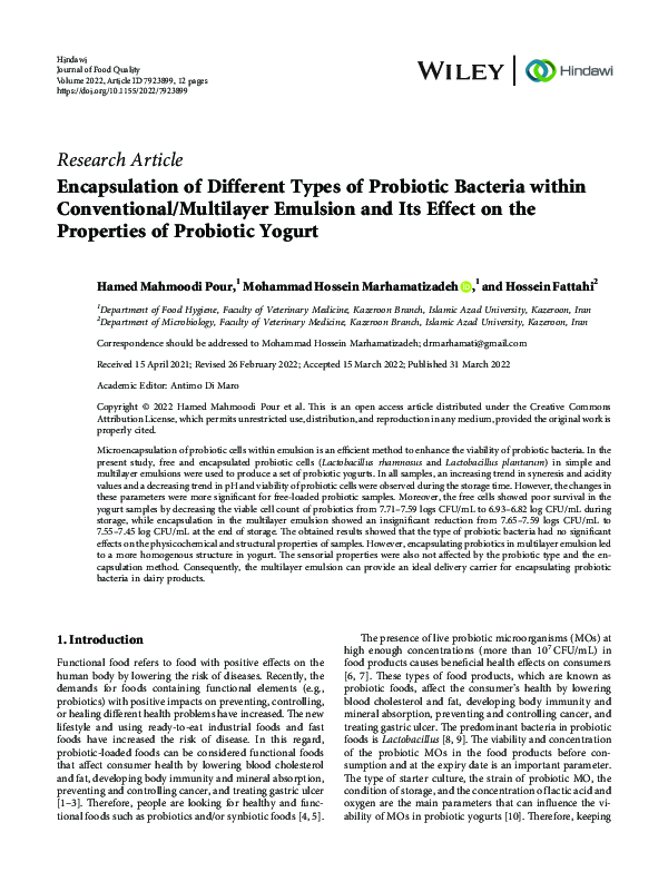 (PDF) Encapsulation of Different Types of Probiotic Bacteria within ...