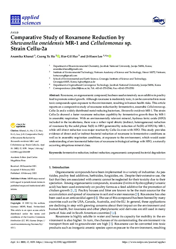 (PDF) Comparative Study of Roxarsone Reduction by Shewanella oneidensis ...