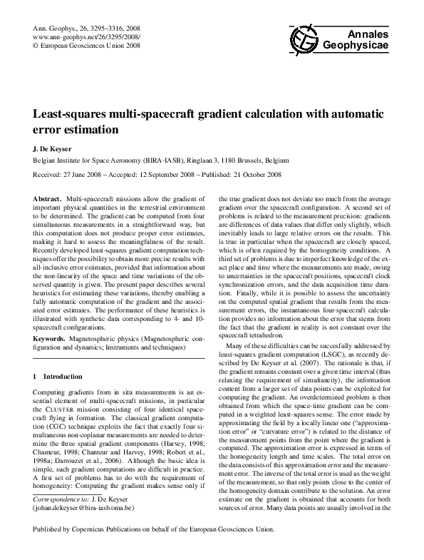 Pdf Least Squares Multi Spacecraft Gradient Calculation With