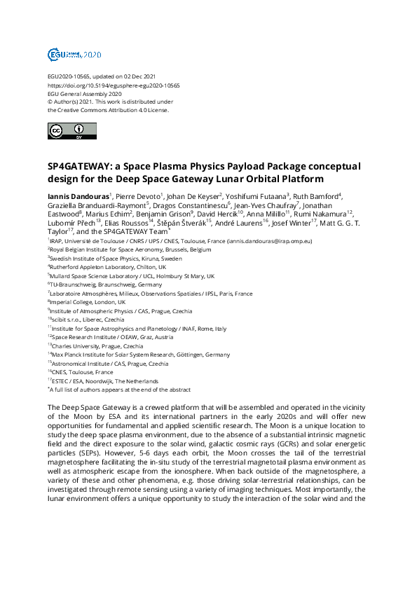 (PDF) SP4GATEWAY: a Space Plasma Physics Payload Package conceptual design for the Deep Space ...