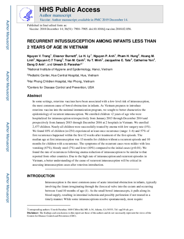 (PDF) Recurrent intussusception among infants less than 2 years of age ...