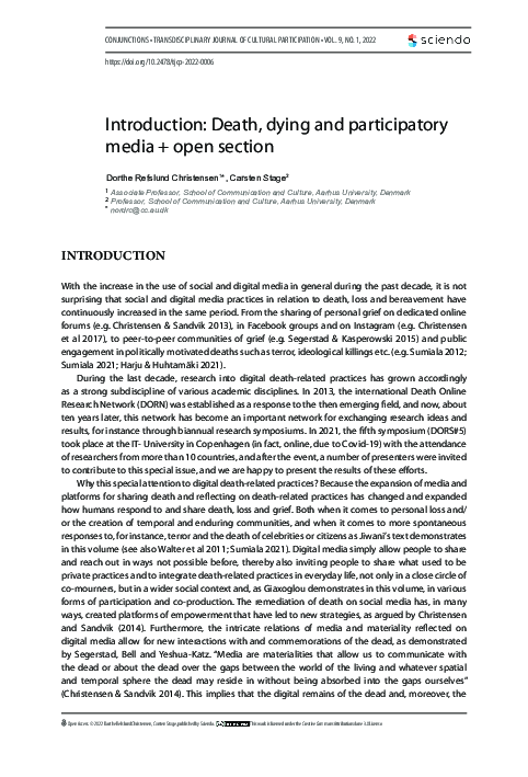(PDF) Introduction: Death, dying and participatory media + open section