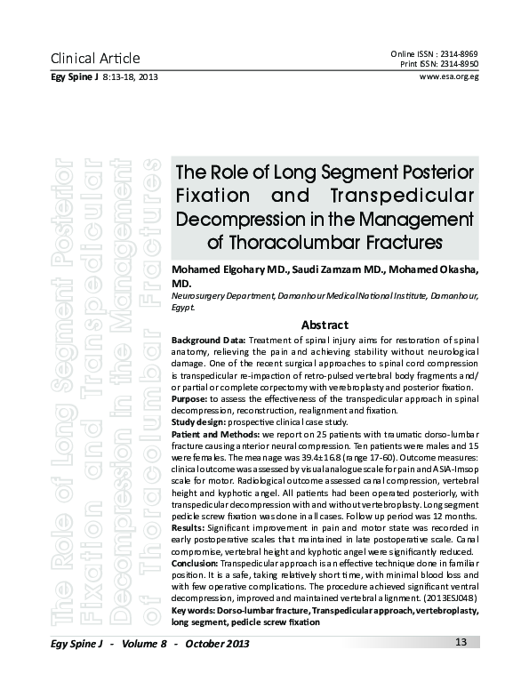 (PDF) The Role of Long Segment Posterior Fixation and Transpedicular ...