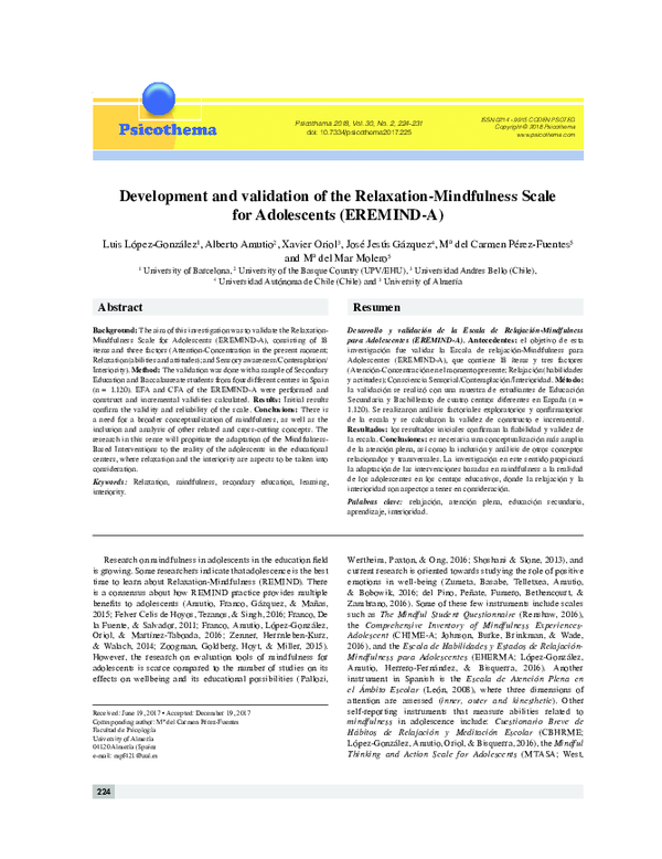 (PDF) Development and validation of the Relaxation-Mindfulness Scale for Adolescents (EREMIND-A)