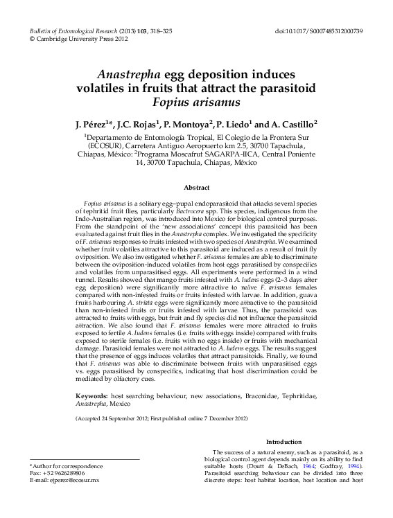 (PDF) Anastrepha egg deposition induces volatiles in fruits that ...