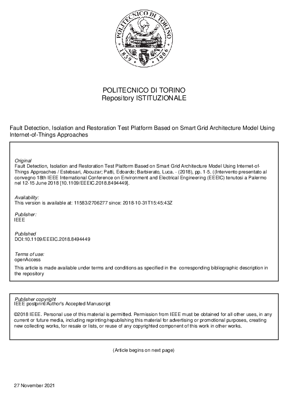 Pdf Fault Detection Isolation And Restoration Test Platform Based On