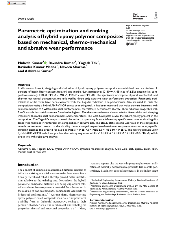 (PDF) Parametric optimization and ranking analysis of hybrid epoxy ...