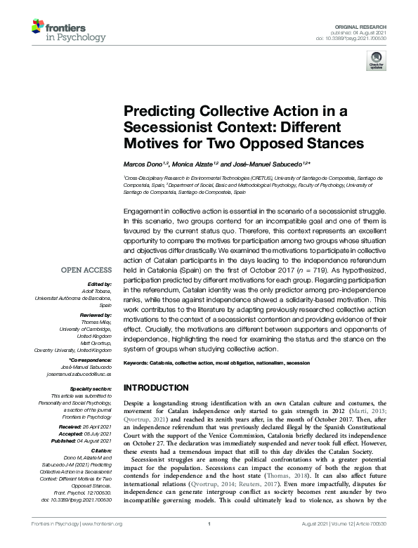 (PDF) Predicting Collective Action in a Secessionist Context: Different ...