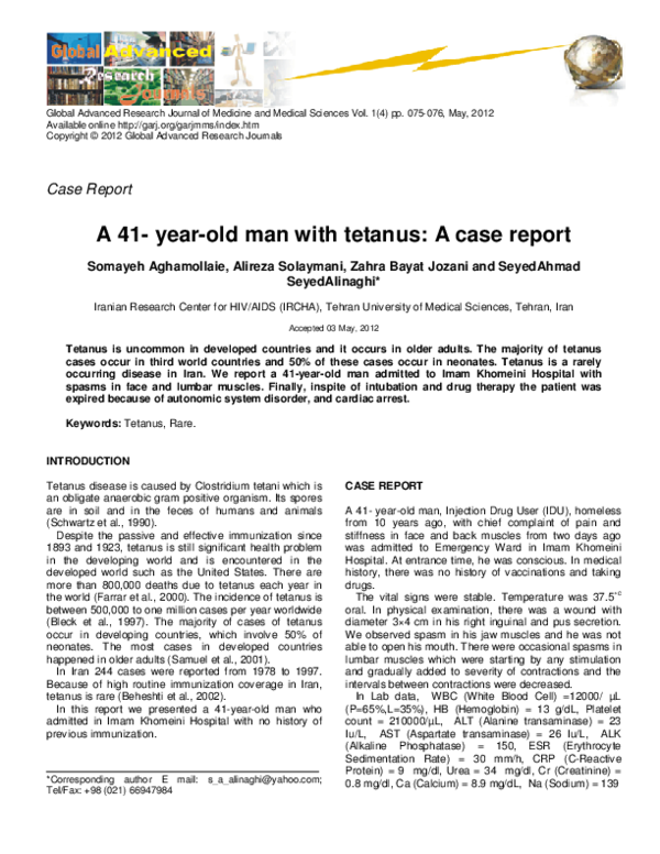 (PDF) A 41-year-old man with tetanus: A case report