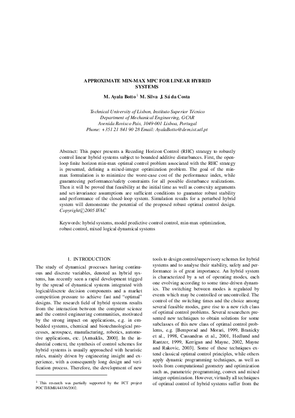(PDF) Approximate min-max MPC for linear hybrid systems