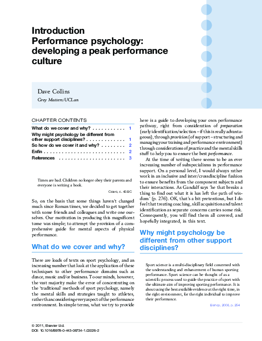 (PDF) Introduction Performance psychology: developing a peak ...