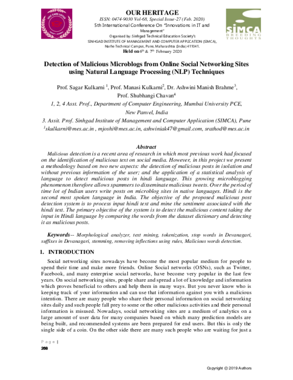 (PDF) Detection of Malicious Microblogs from Online Social Networking ...