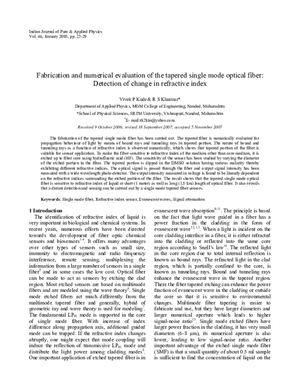 (PDF) Fabrication and numerical evaluation of the tapered single mode optical fiber : Detection ...