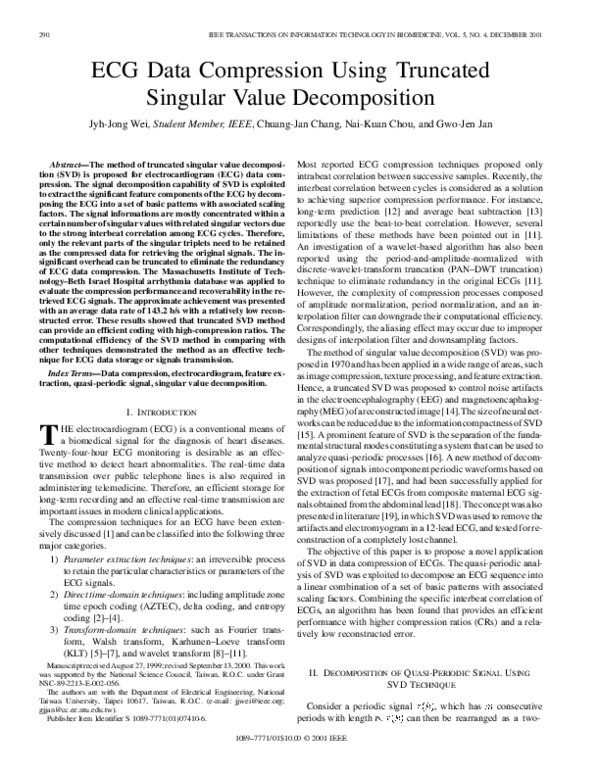 (PDF) ECG data compression using truncated singular value decomposition ... (PDF) ECG data compression using truncated singular value decomposition ...