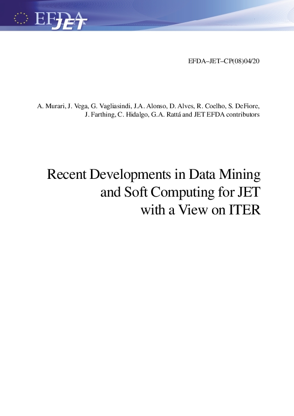 (PDF) Recent developments in data mining and soft computing for JET with a view on ITER