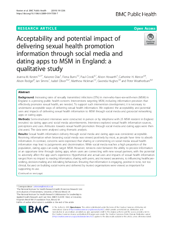 (PDF) Acceptability and potential impact of delivering sexual health ...