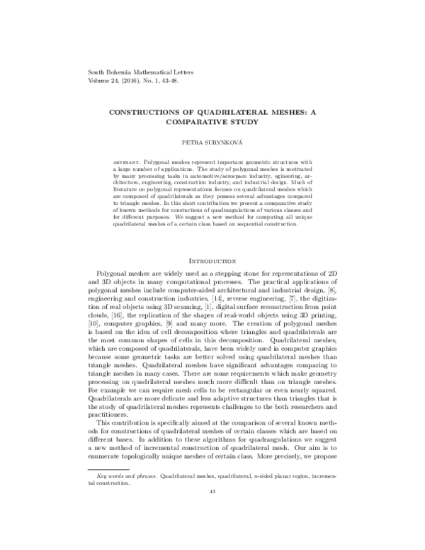 (PDF) Constructions of Quadrilateral Meshes: A Comparative Study